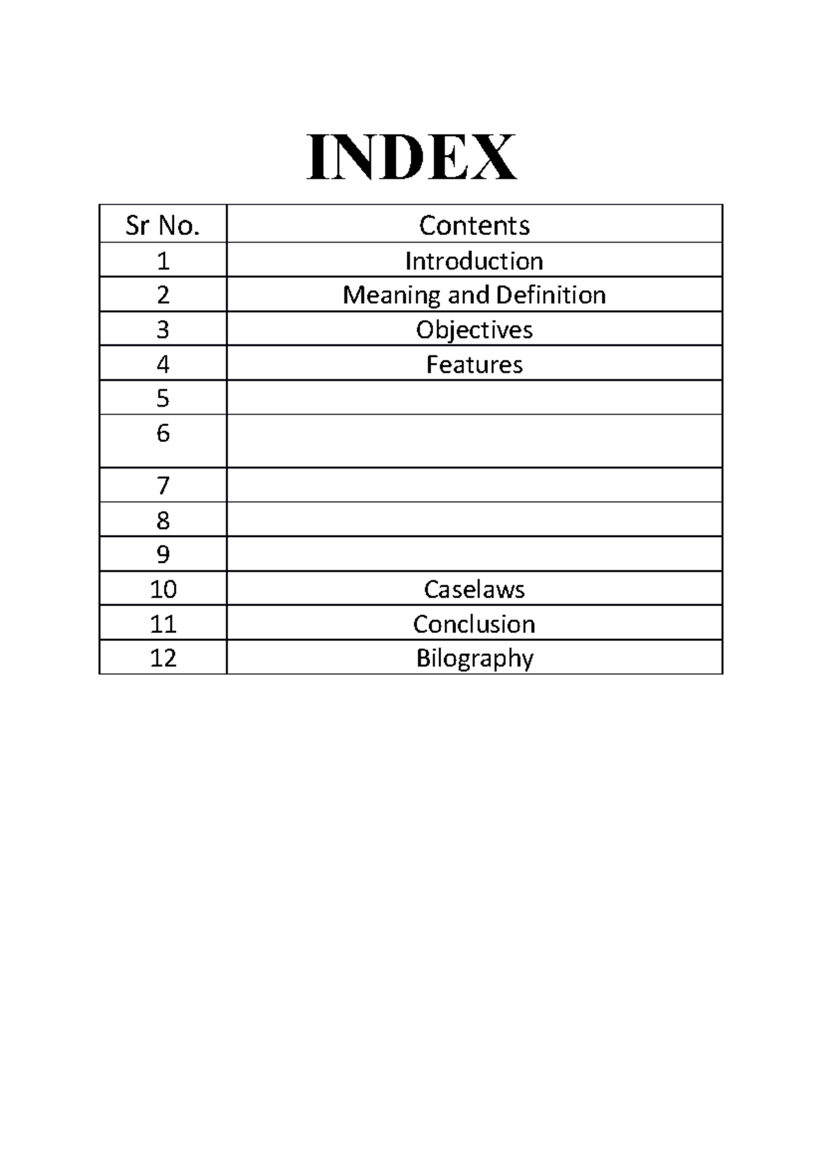 Mandatory injuction - contract 1 project - INDEX Sr No. Contents 1 ...