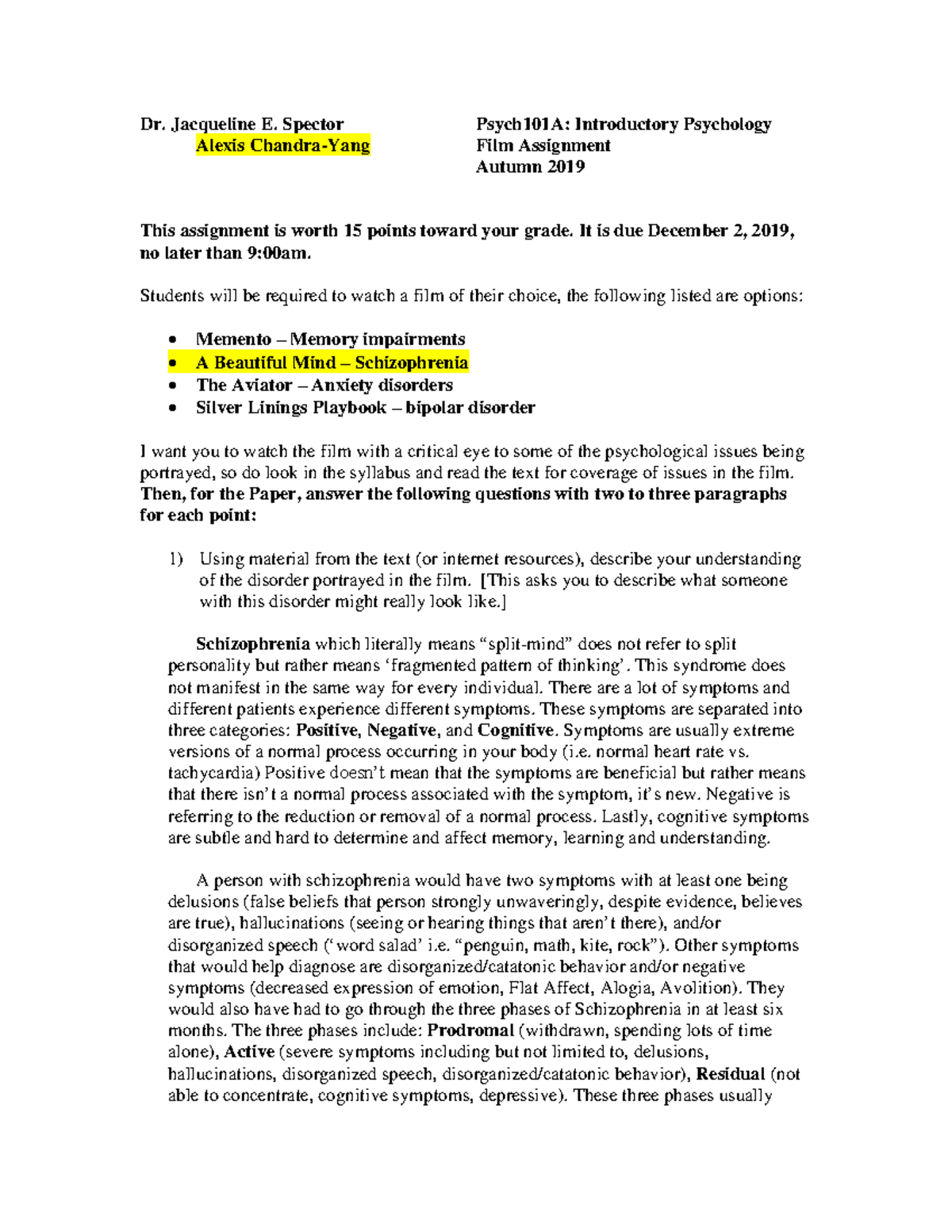 Film Paper - A Beautiful Mind (Alexis C - Dr. Jacqueline E. Spector ...