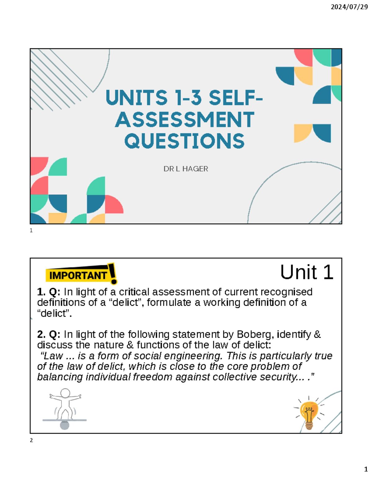 Self-assessment questions DLR - UNITS 1-3 SELF- ASSESSMENT QUESTIONS DR ...