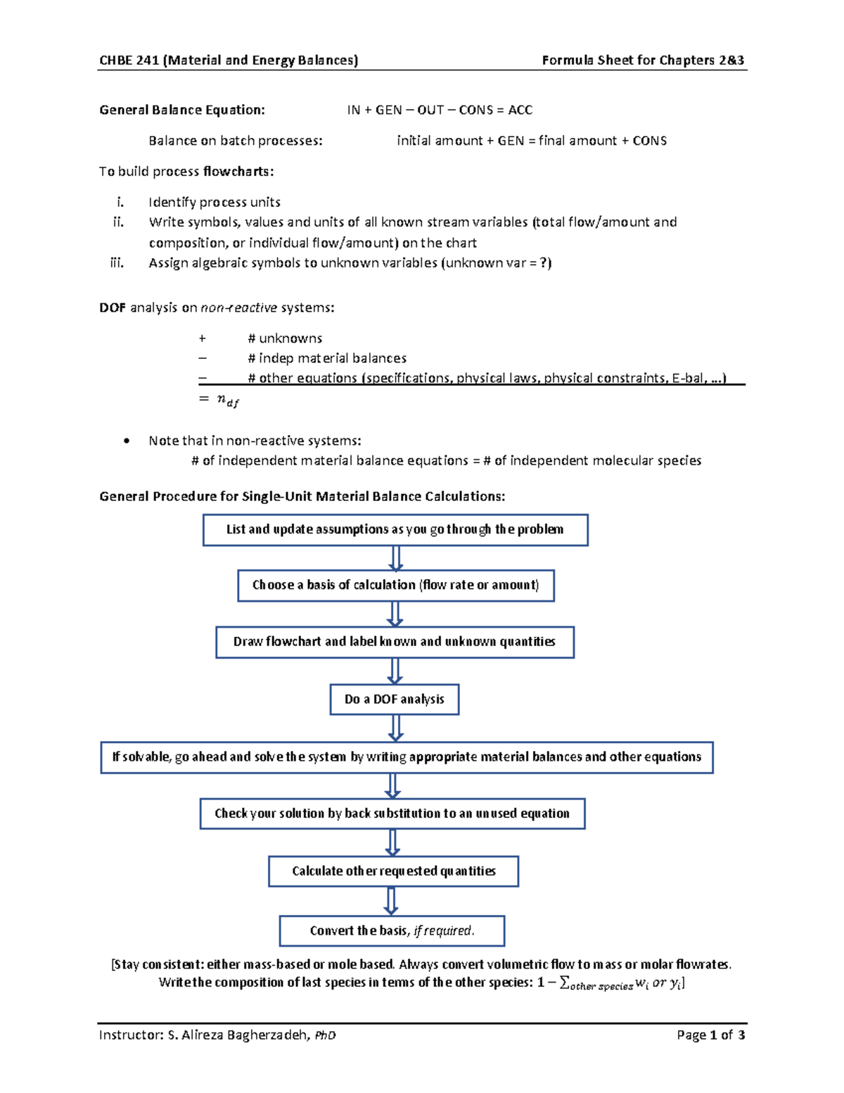 CHBE 241 Formula Sheets for FE 2023W1 - CHBE 241 (Material and Energy ...