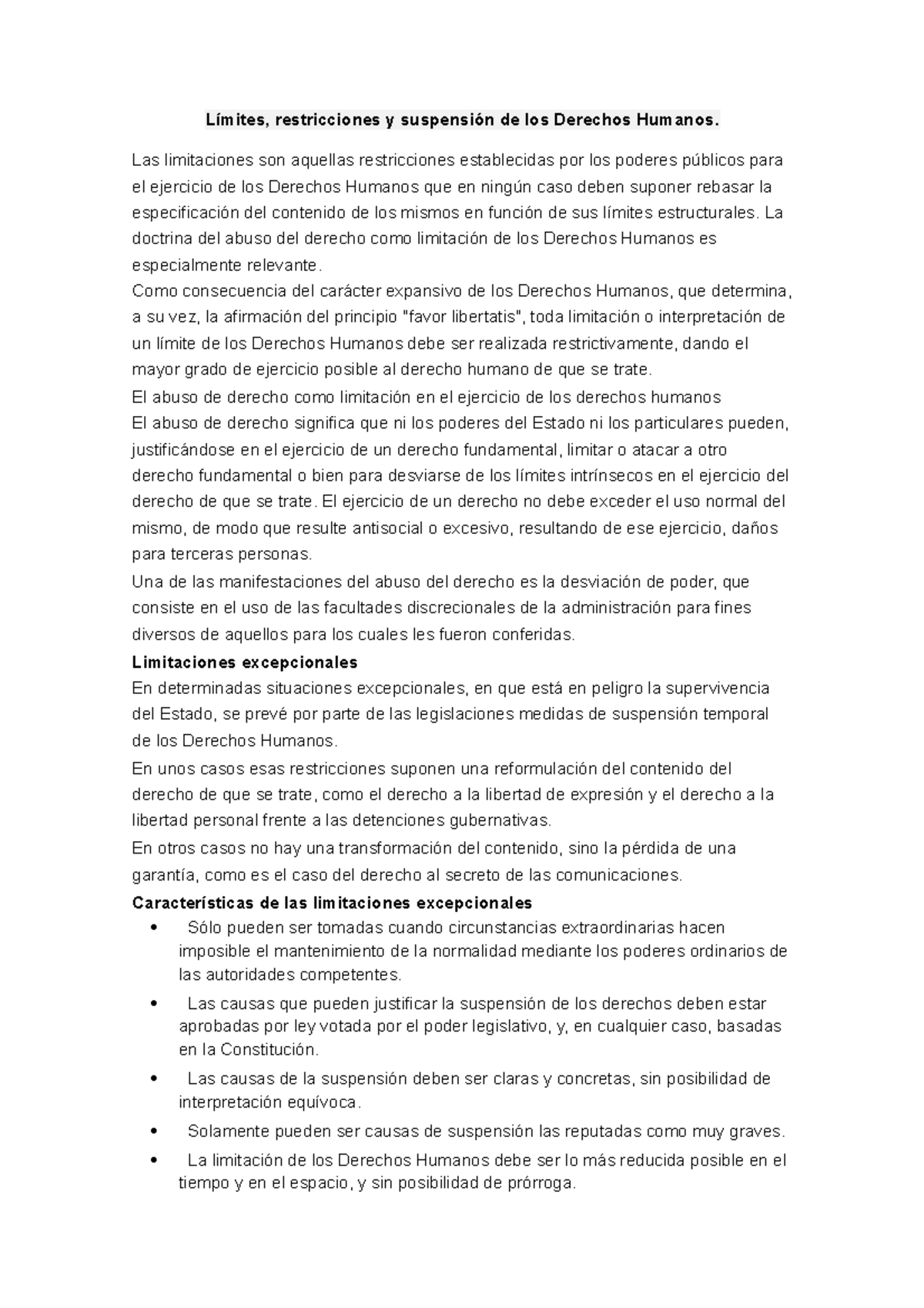 Límites - Límites, restricciones y suspensión de los Derechos Humanos ...