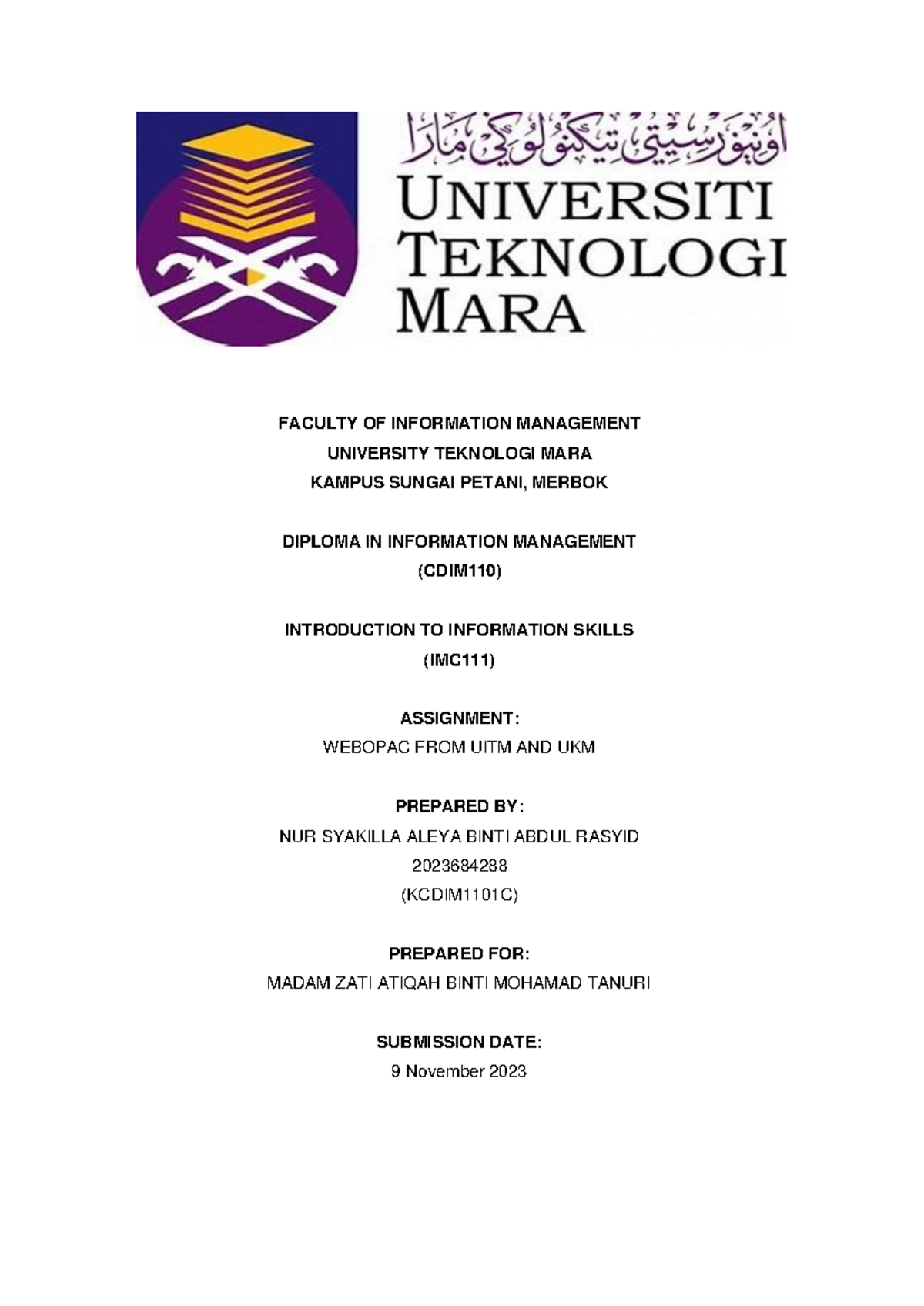 Webopac UITM AND UKM - cvdfddfdf - FACULTY OF INFORMATION MANAGEMENT ...