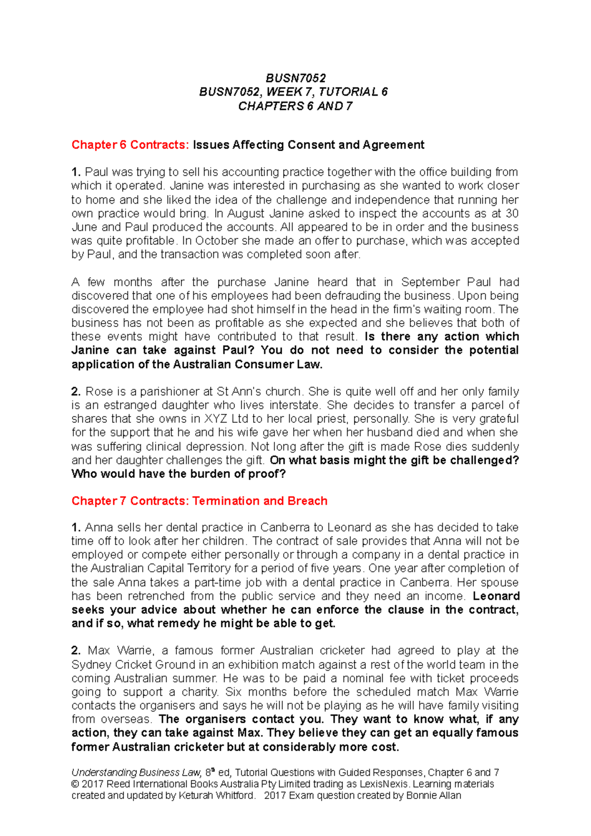 6 Tutorial Questions Week 7 - BUSN BUSN7052, WEEK 7, TUTORIAL 6 CHAPTERS 6 AND 7 Chapter 6 - Studocu