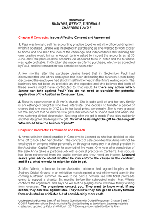 4 Tutorial Questions Week 5 2022 - Week 5 Tutorial Questions CHAPTER 4 – Contracts – Formation ...