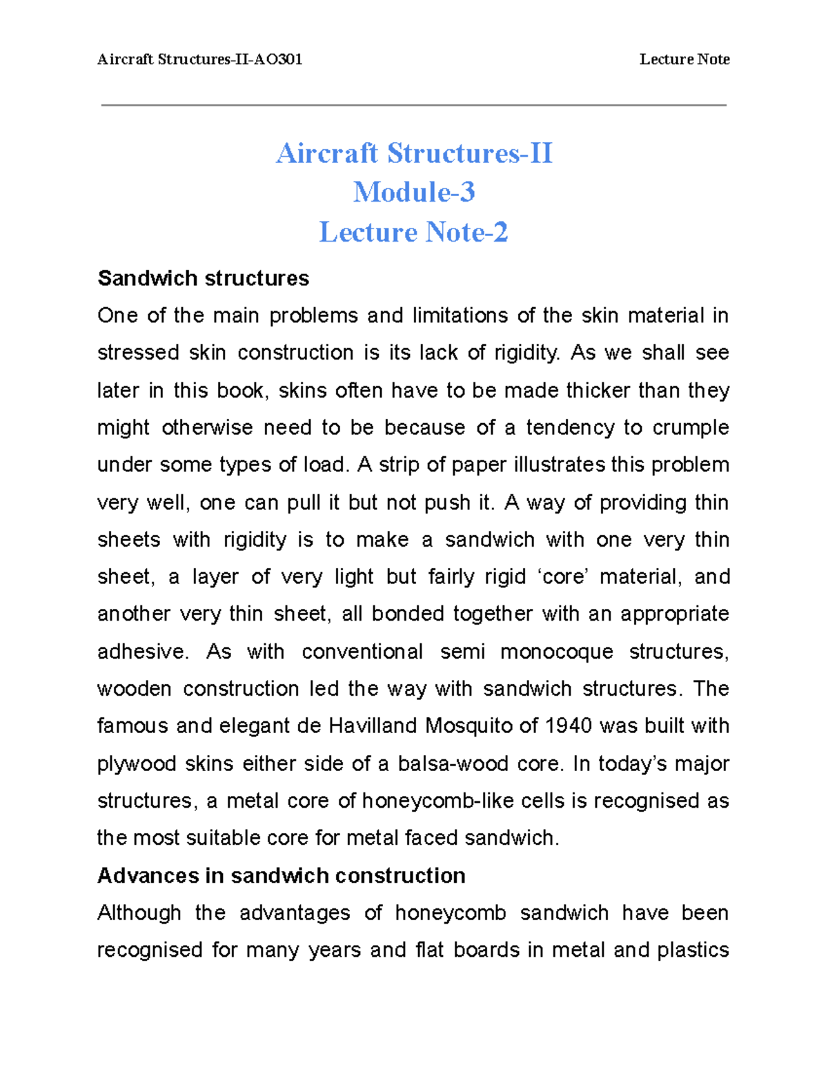 Aircraft Structures-II Module 3 Lecture Note 2 - Aircraft Structures-II Module- Lecture Note ...