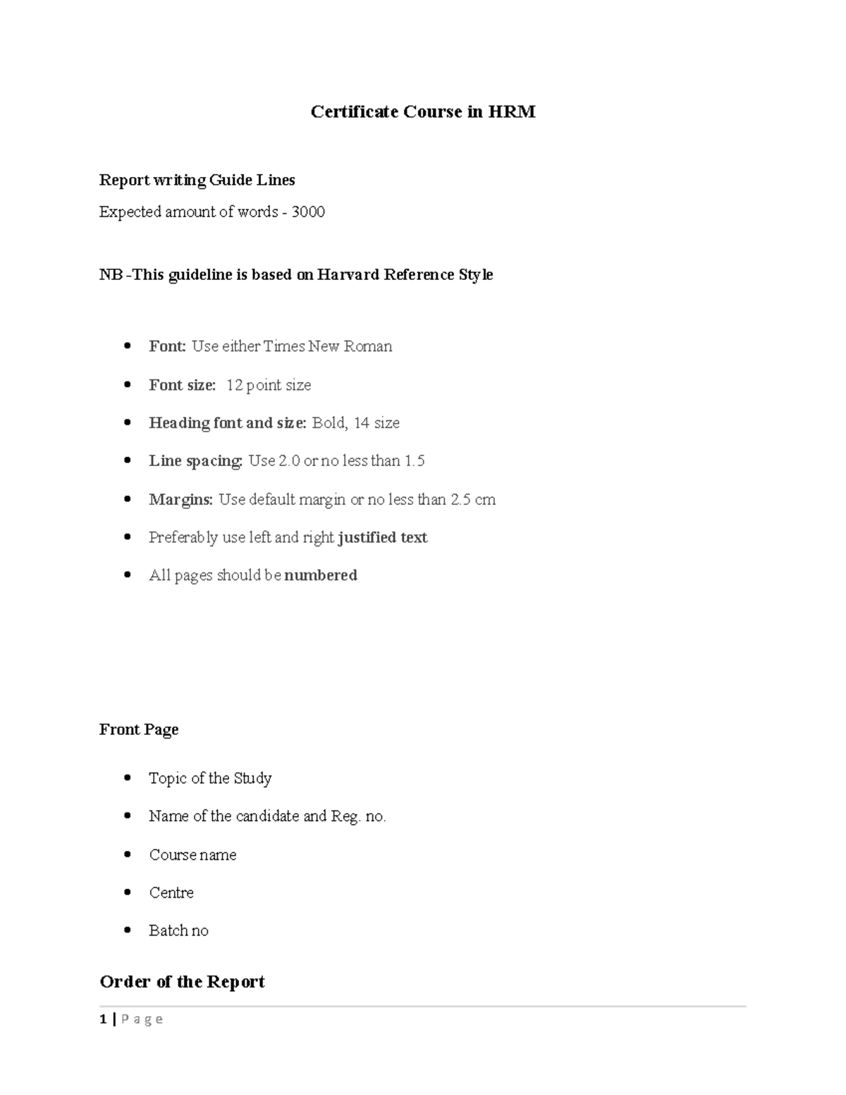 Certificate Course in HRM - Certificate Course in HRM Report writing ...