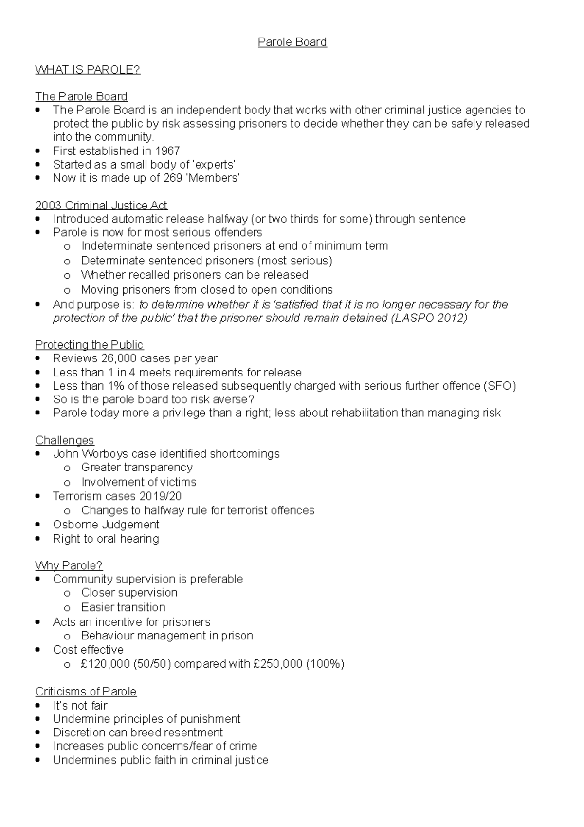 Parole Board - 1st Year Module - Parole Board WHAT IS PAROLE? The ...