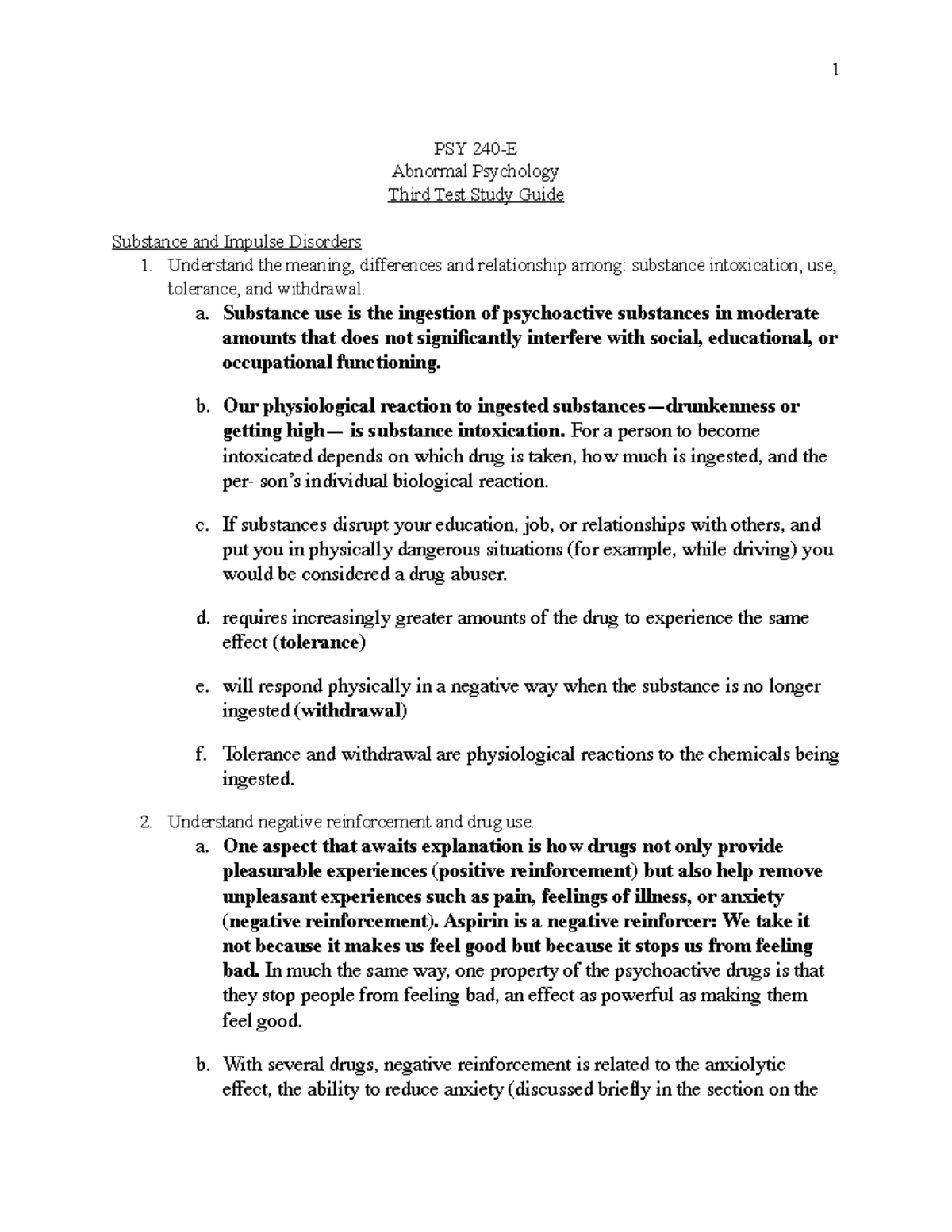 Psych final study guide - !1 PSY Abnormal Psychology Third Test Study ...