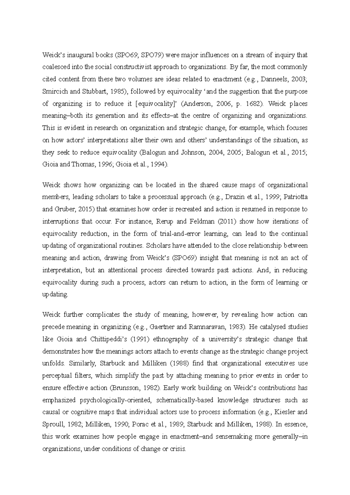 Weick - Sensemaking in organizations. - Weick’s inaugural books (SPO69 ...