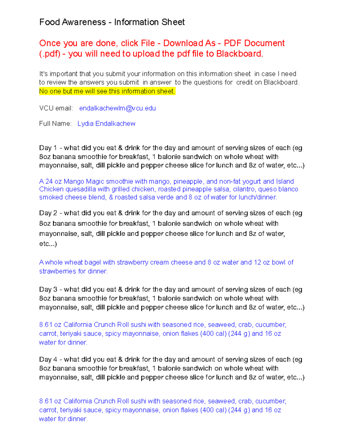 Food Awareness Information Sheet - Food Awareness - Information Sheet ...
