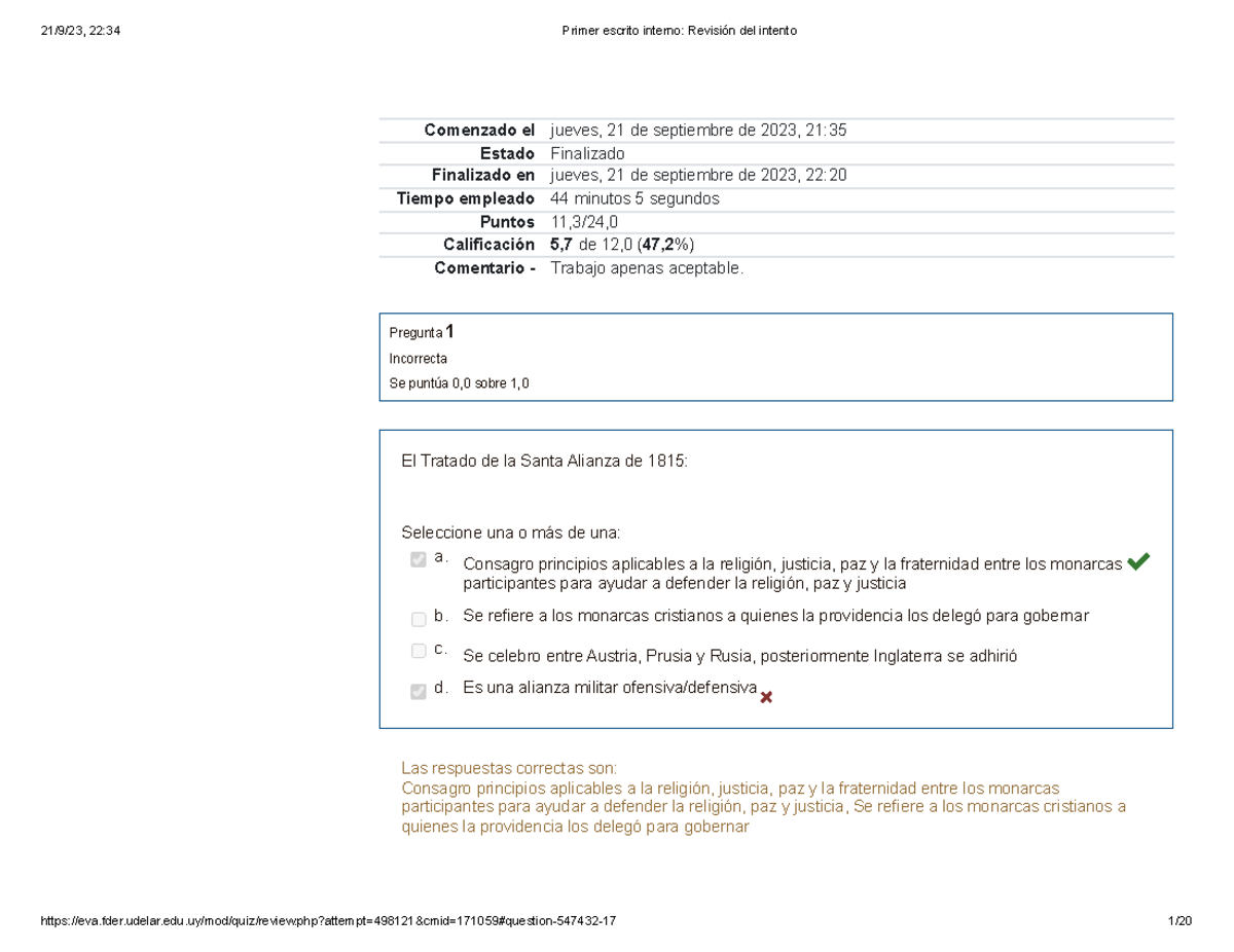 Revisión Primer escrito - Historia de las rrii - Comenzado el jueves ...
