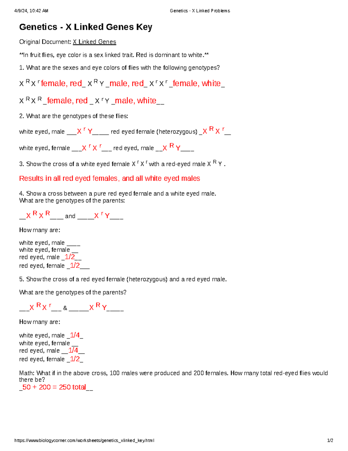 Genetics - X Linked Problems - 4/9/24, 10:42 AM Genetics - X Linked ...