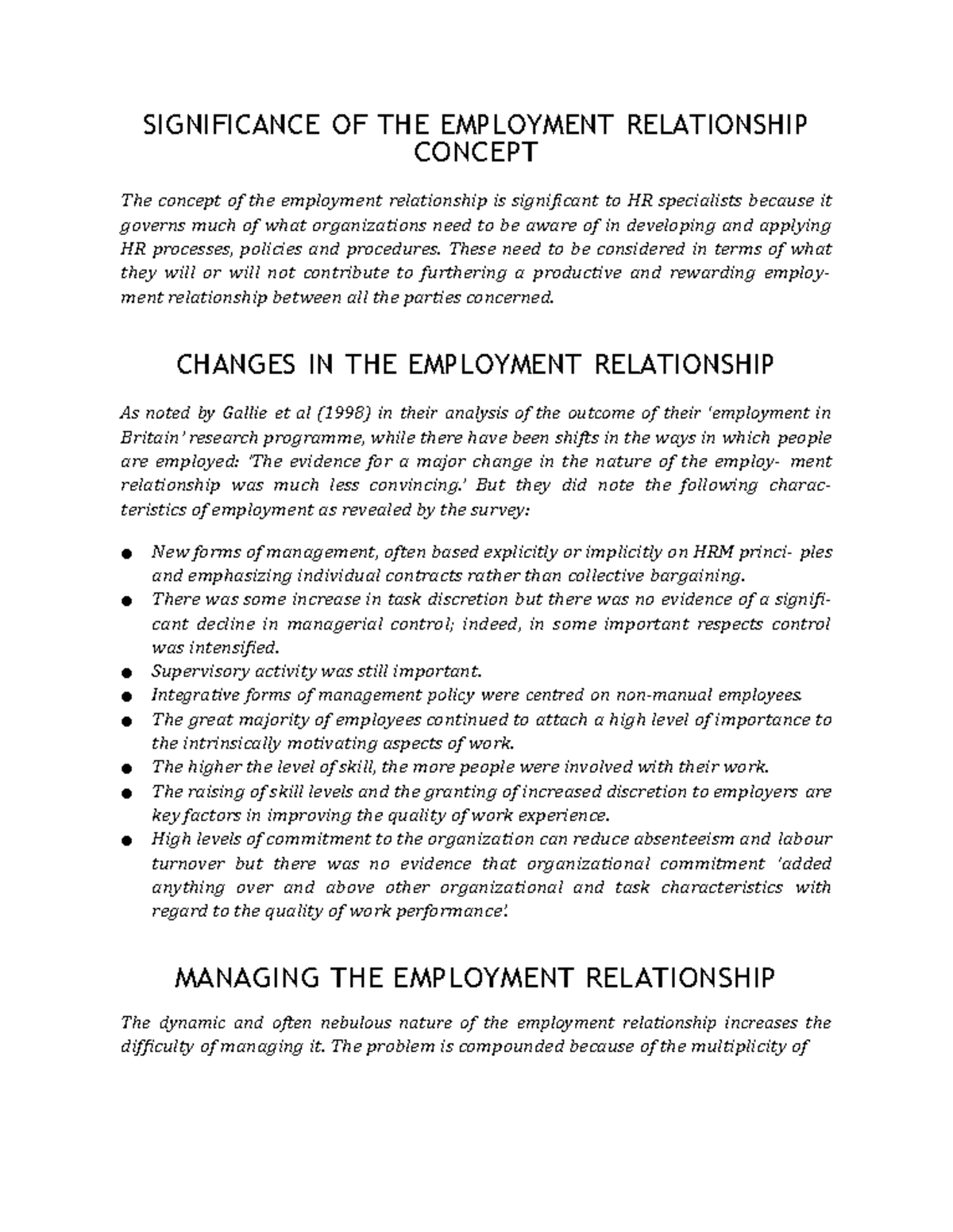 Significance OF THE Employment Relationship Concept - SIGNIFICANCE OF ...