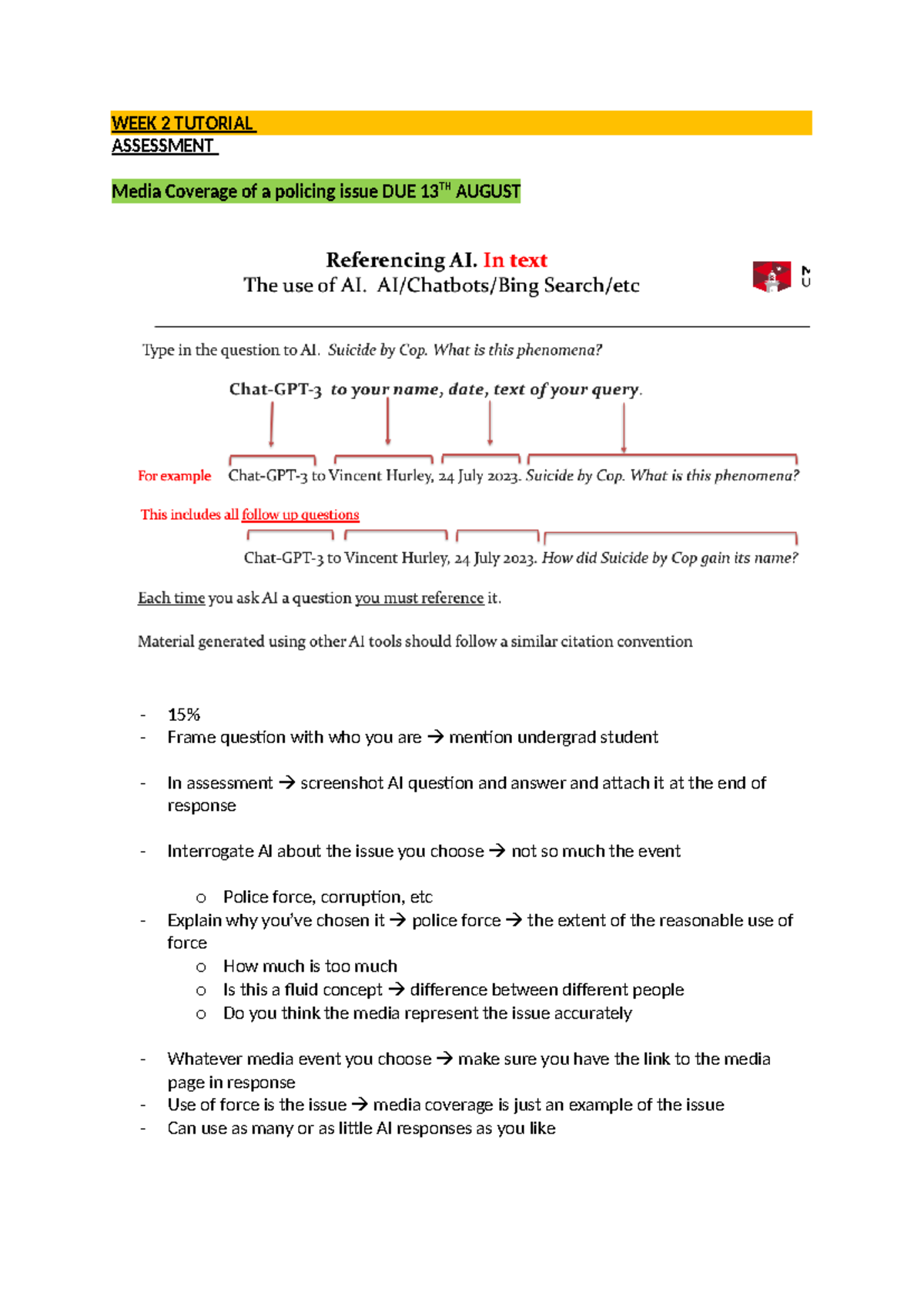 Policing and crime tutorials - WEEK 2 TUTORIAL ASSESSMENT Media Coverage of a policing issue DUE ...