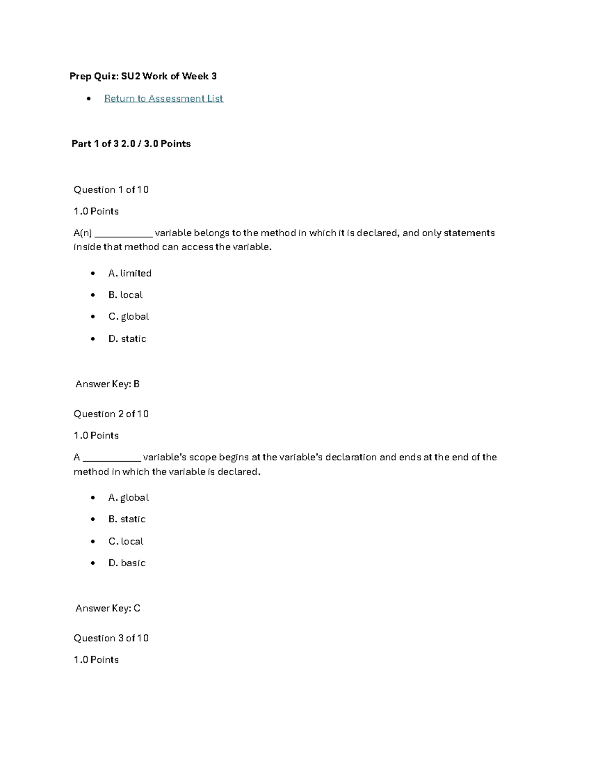 122 Prep Quizzes - Prep Quiz: SU2 Work of Week 3 • Return to Assessment ...