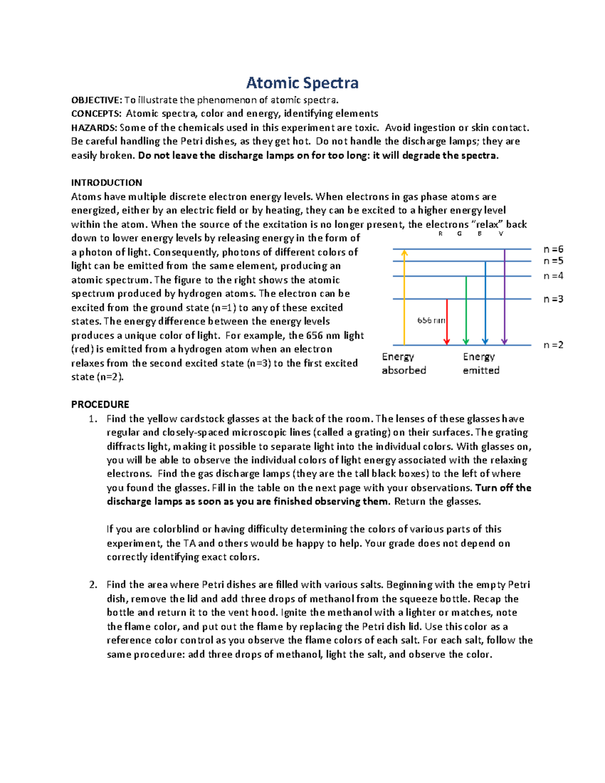 Atomic Spectra (6) - Lab for Chem 105 - Atomic Spectra OBJECTIVE: To ...