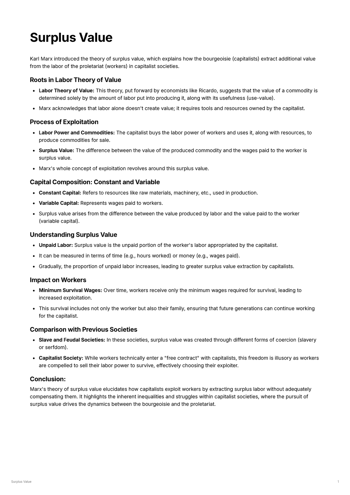 Surplus Value - Roots in Labor Theory of Value Labor Theory of Value ...