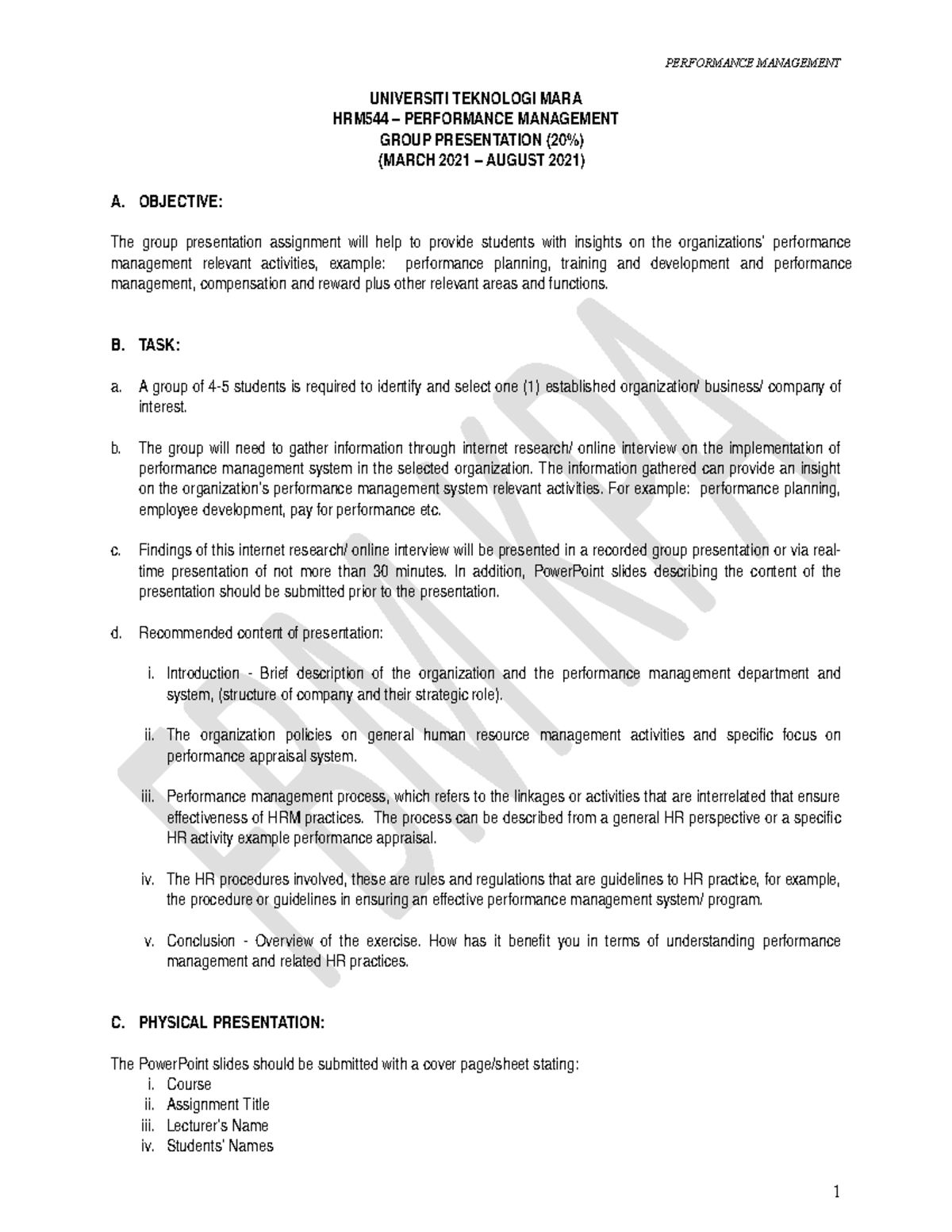 3 Group Presentation Guidelines March August 2021 - PERFORMANCE ...