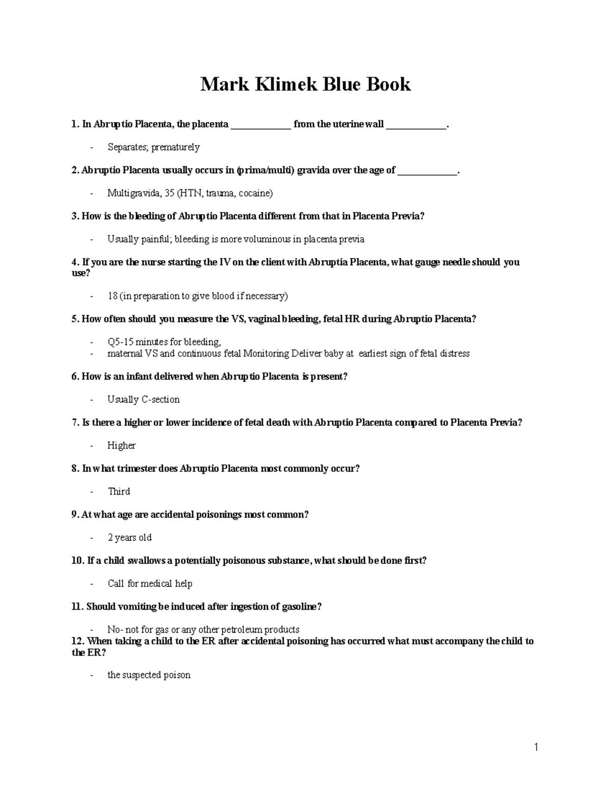 Mike Klimek Blue Book - Nclex - Mark Klimek Blue Book In Abruptio ...