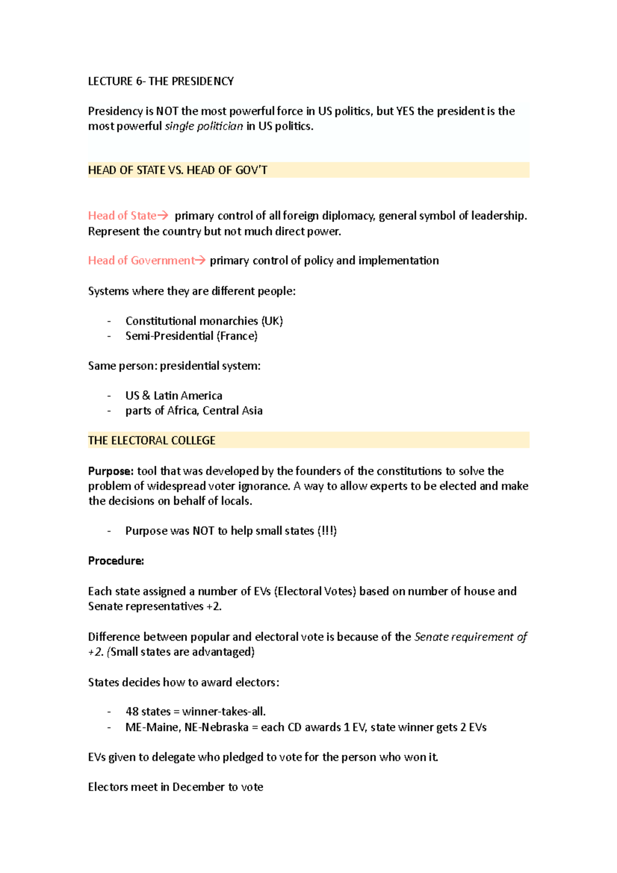 Lecture 6 - LECTURE 6- THE PRESIDENCY Presidency is NOT the most ...