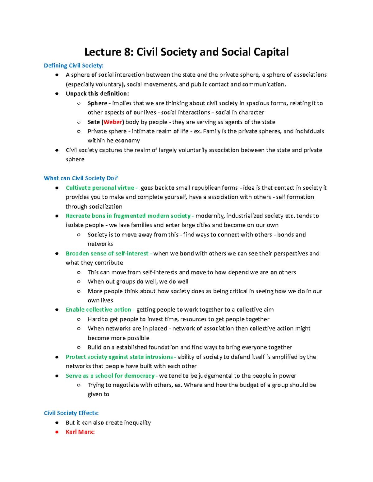 Week 8 Lecture - Study these and your good. - Lecture 8: Civil Society and Social Capital ...
