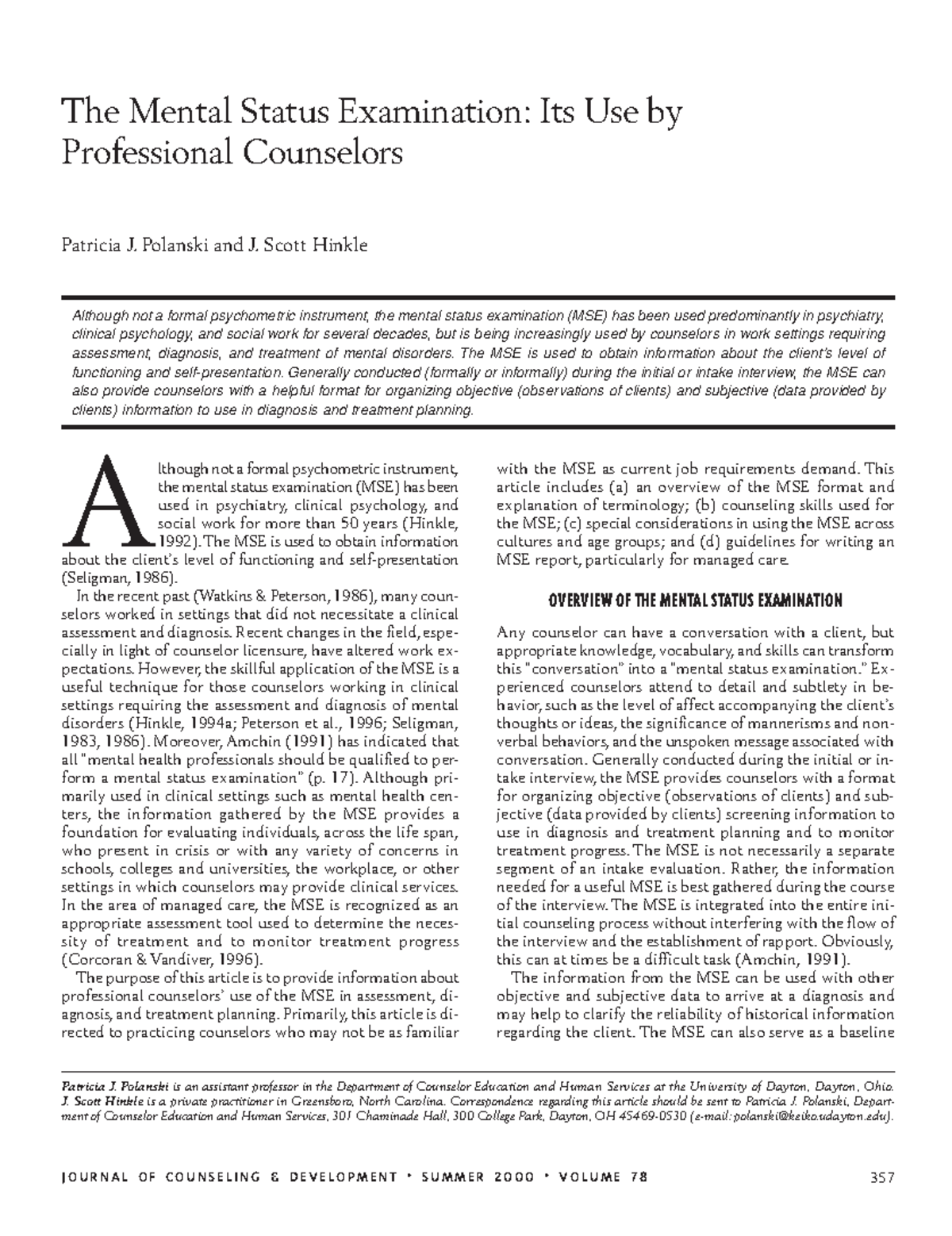 The Mental Status Examination Its Use by Professional Counselors - The ...