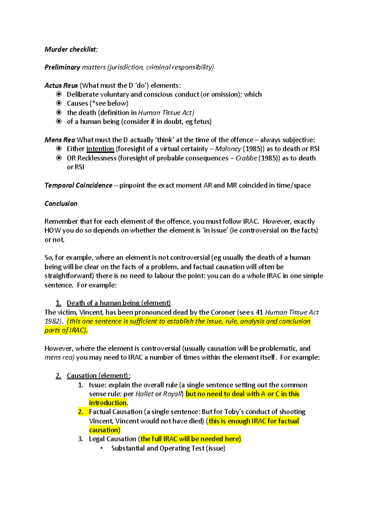 cartoon checklist - Murder checklist: Preliminary matters (jurisdiction ...