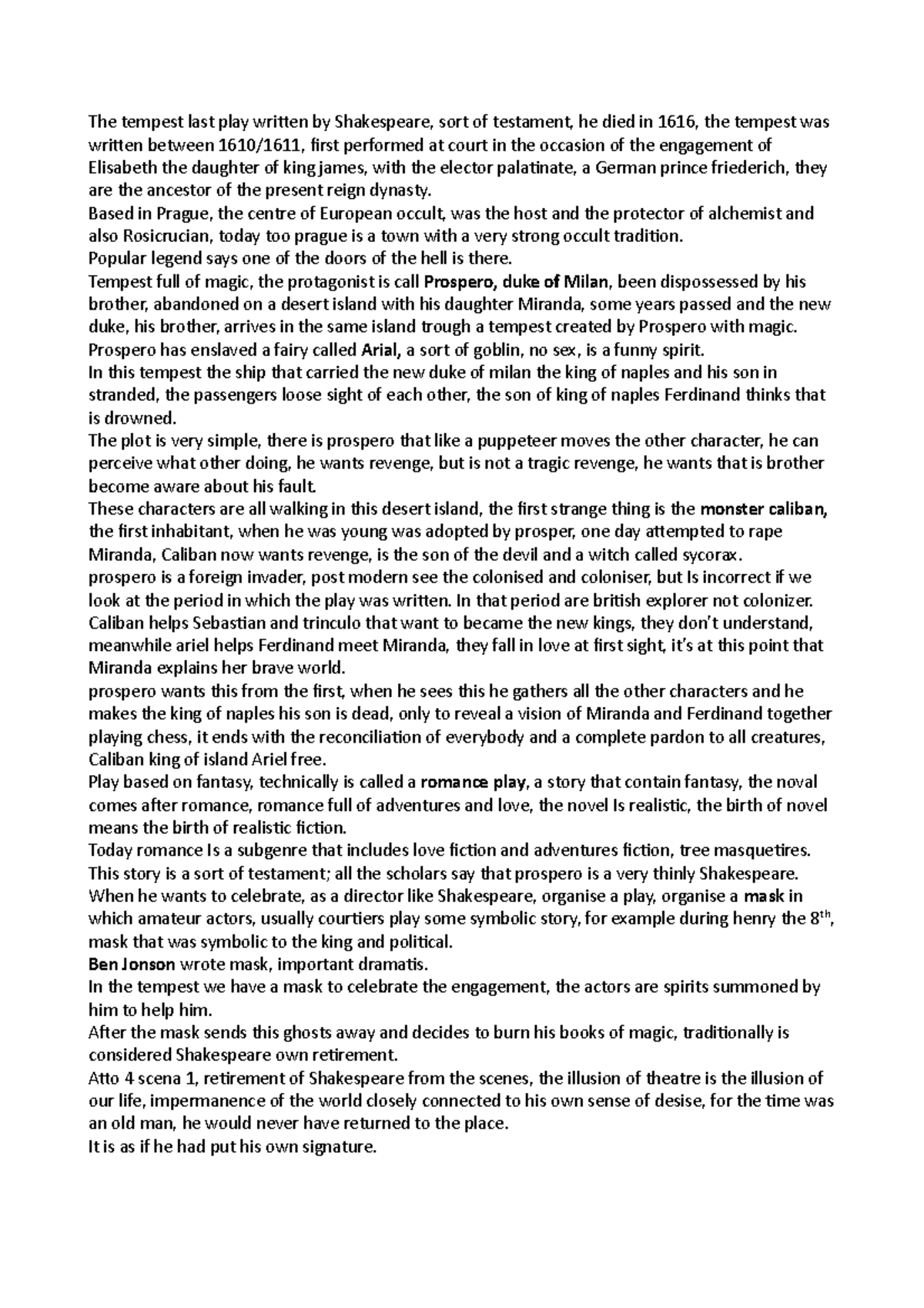 The Tempest - trama e analisi - The tempest last play writen by ...