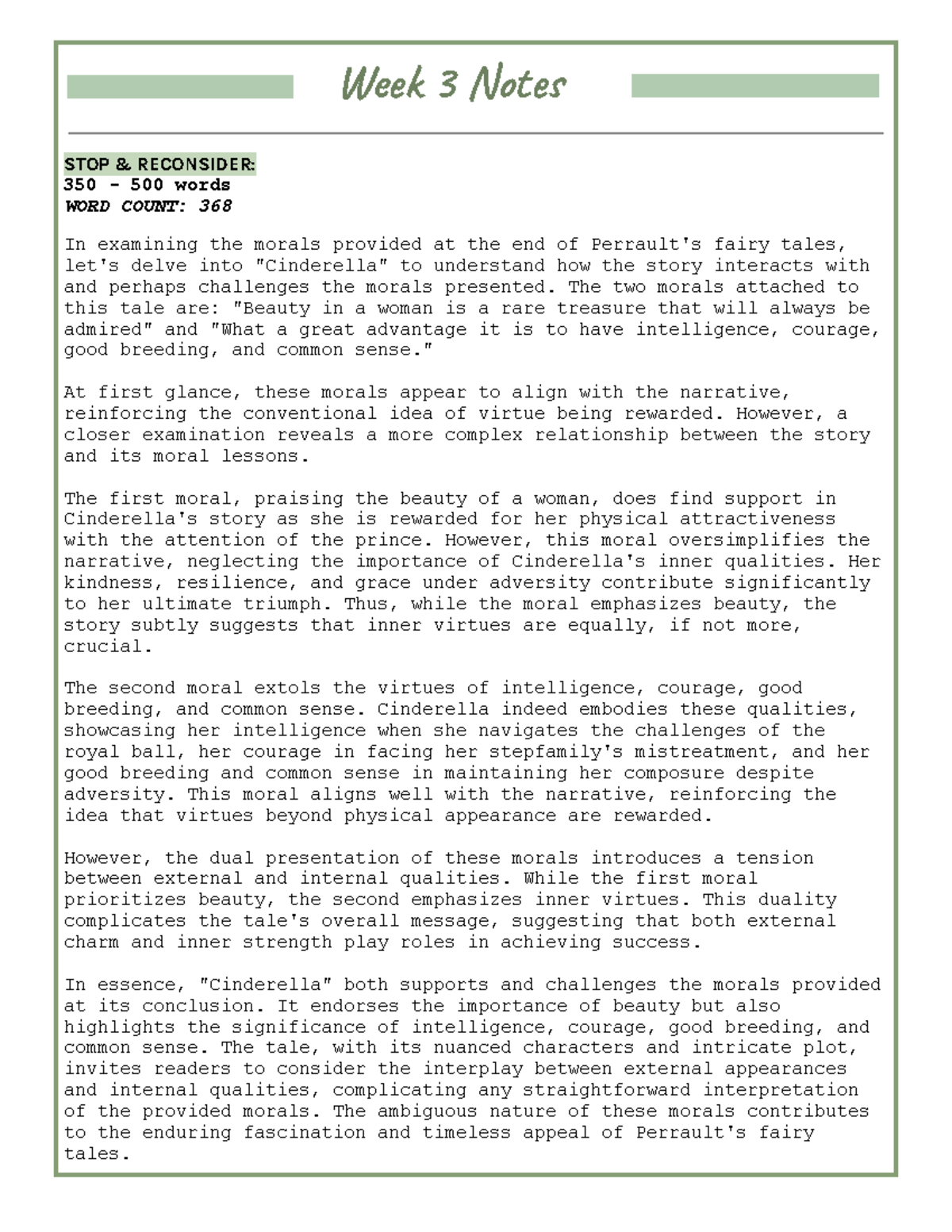 Week 3 Notes - Wek 3 Not STOP & RECONSIDER: 350 - 500 words WORD COUNT ...