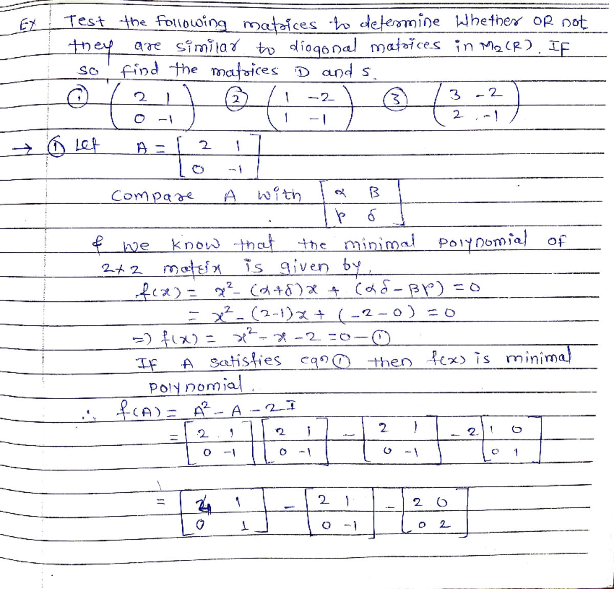 Examples on similar and diagonal matrices - E1 Test be foltooing ...