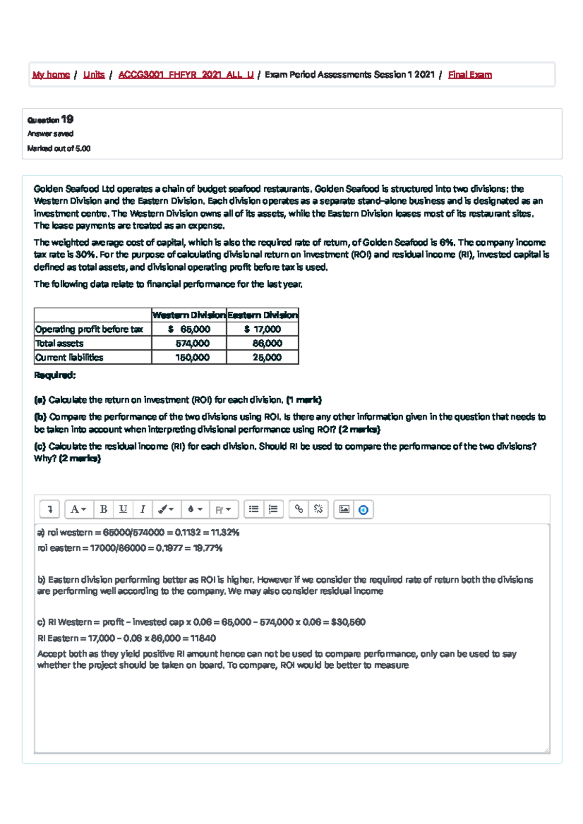 Final Exam (page 18 of 21) - My home/ Units/ ACCG3001_FHFYR_2021_ALL_U ...