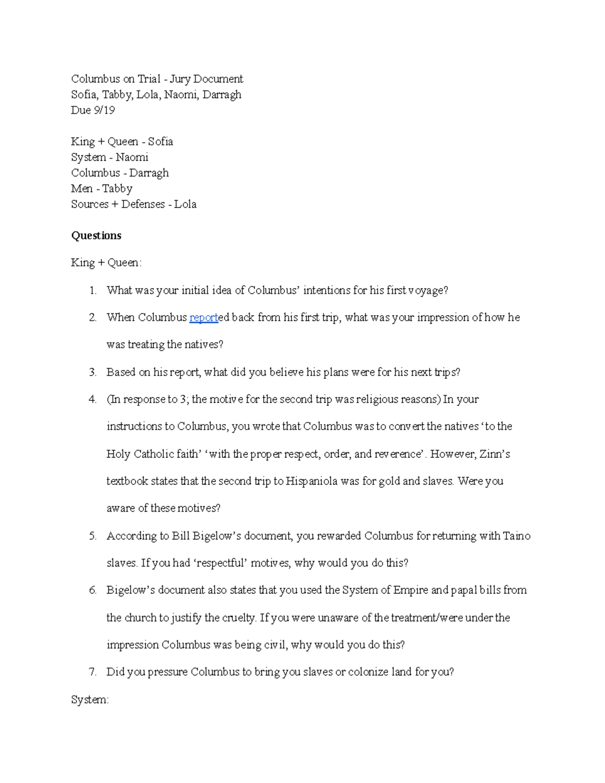 Columbus on Trial - Jury Document - What was your initial idea of ...