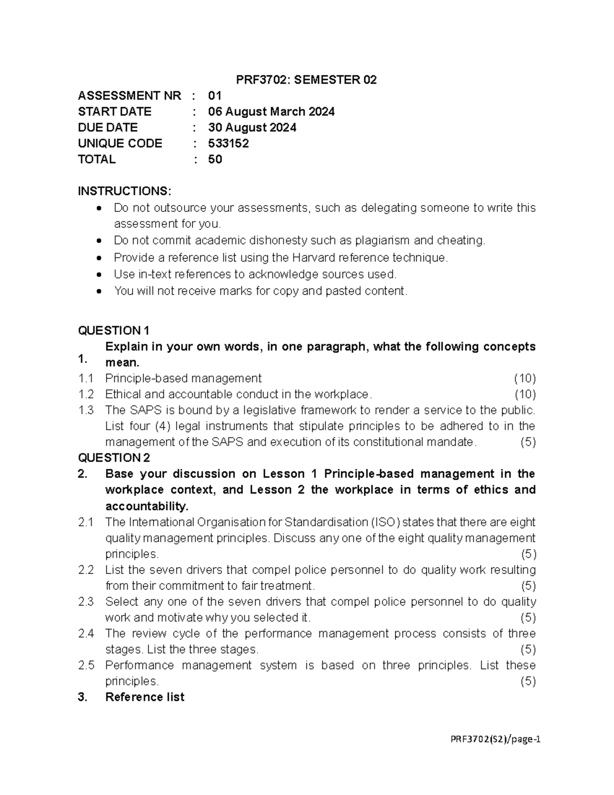 Assessment 1 - It'll help you with exams preparations - PRF3702(S2 ...