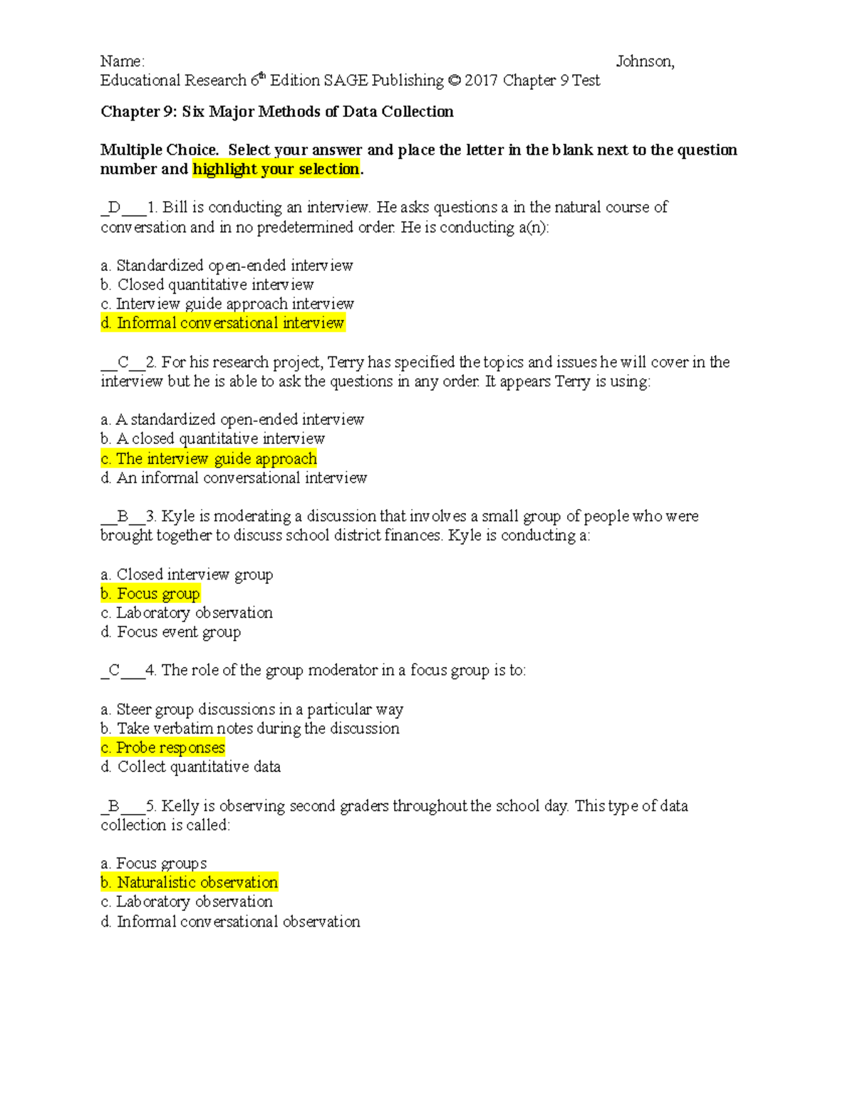 Johnson 6e Ch09 Test Student Version - Educational Research 6th Edition ...
