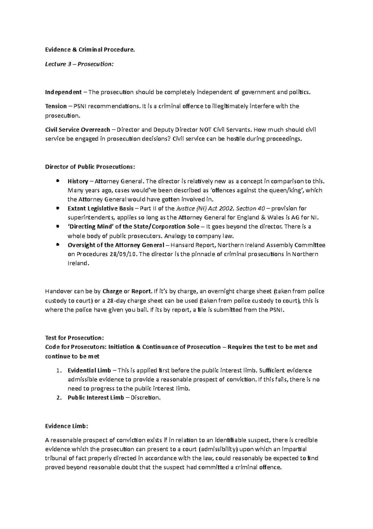 Evidence and Criminal Procedure - Prosecution - Evidence & Criminal ...