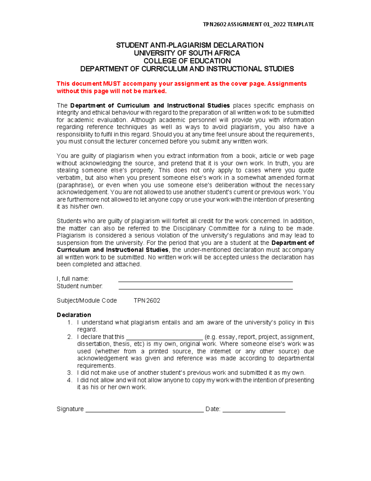 TPN2602 - Assignment 01 Template - PDF - STUDENT ANTI-PLAGIARISM ...