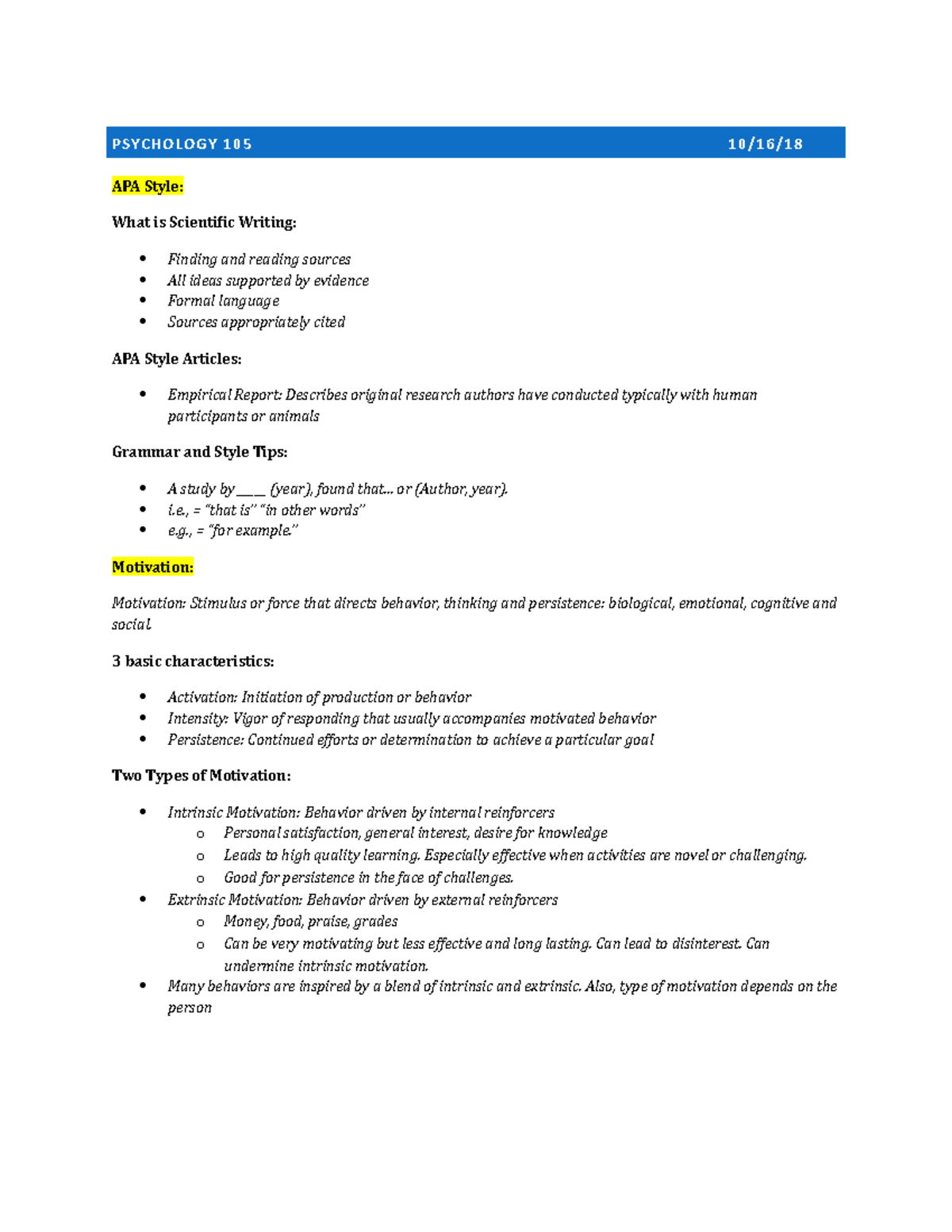 Psych Exam 3 Prep - Lecture notes Components of Exam #3 - PSYCHOLOGY ...
