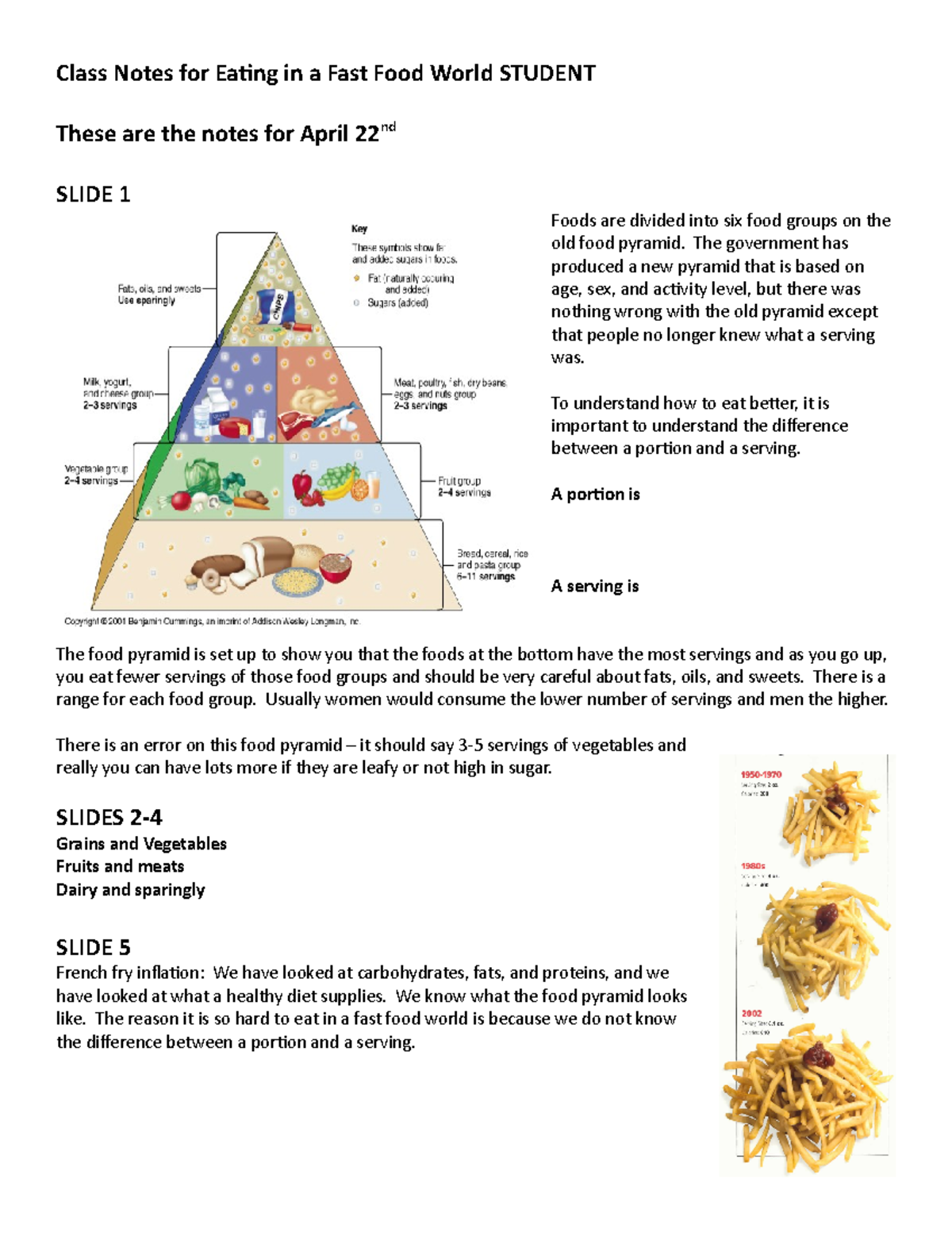 Class Notes: Eating in a Fast Food World - Class Notes for Eating in a ...
