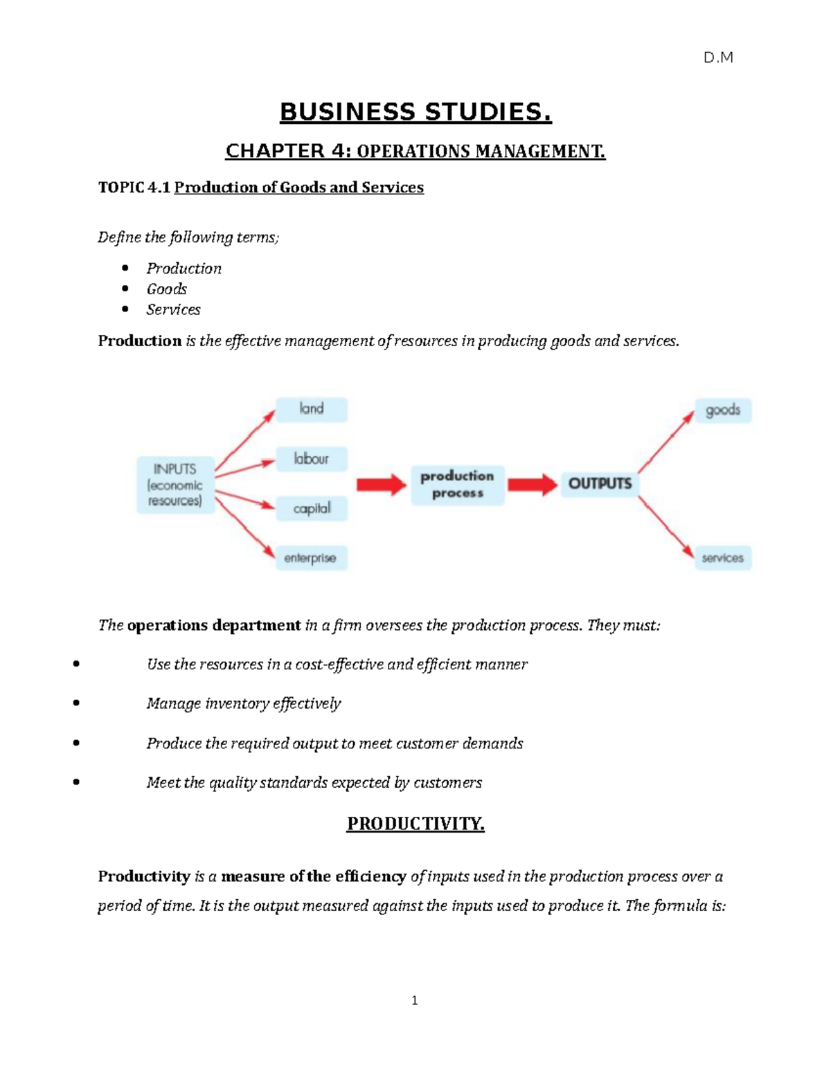 Chap 4 Operation management - BUSINESS STUDIES. CHAPTER 4: OPERATIONS ...