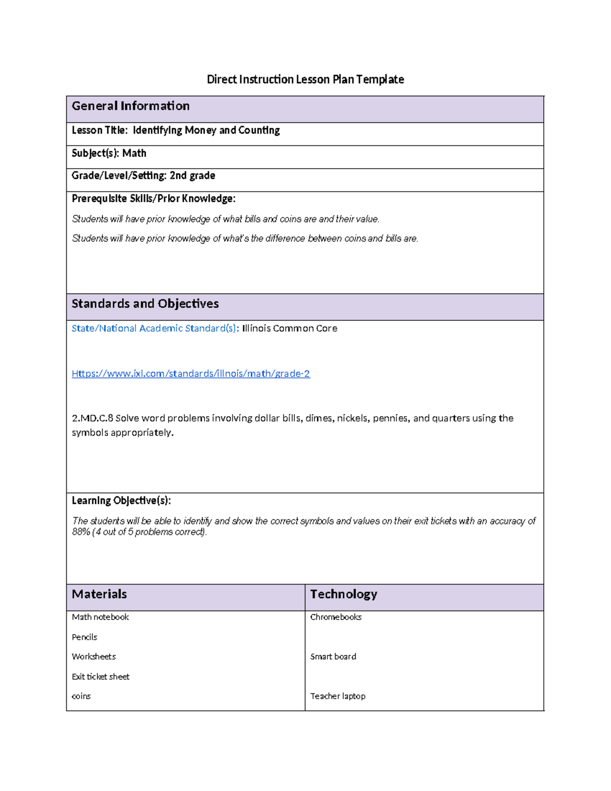 Lp direct instruction lesson plan template - Direct Instruction Lesson ...