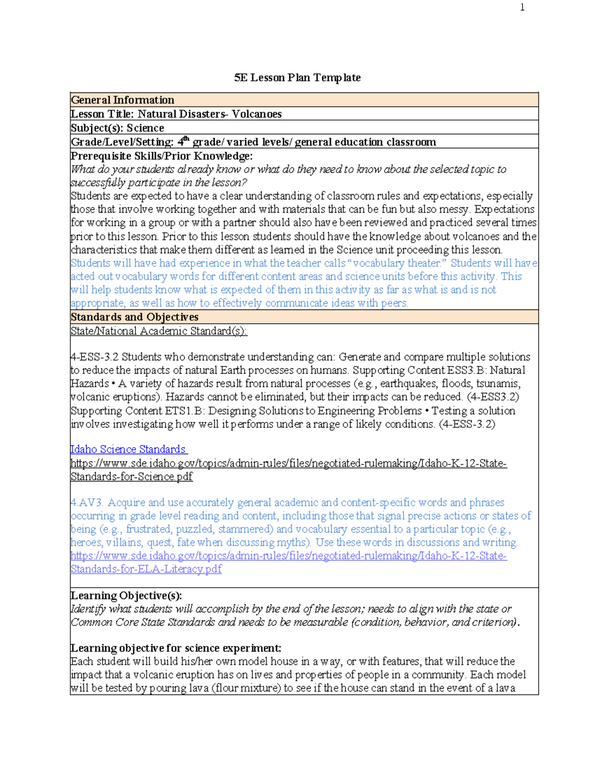 Natural disasters lesson plan - 5E Lesson Plan Template General ...