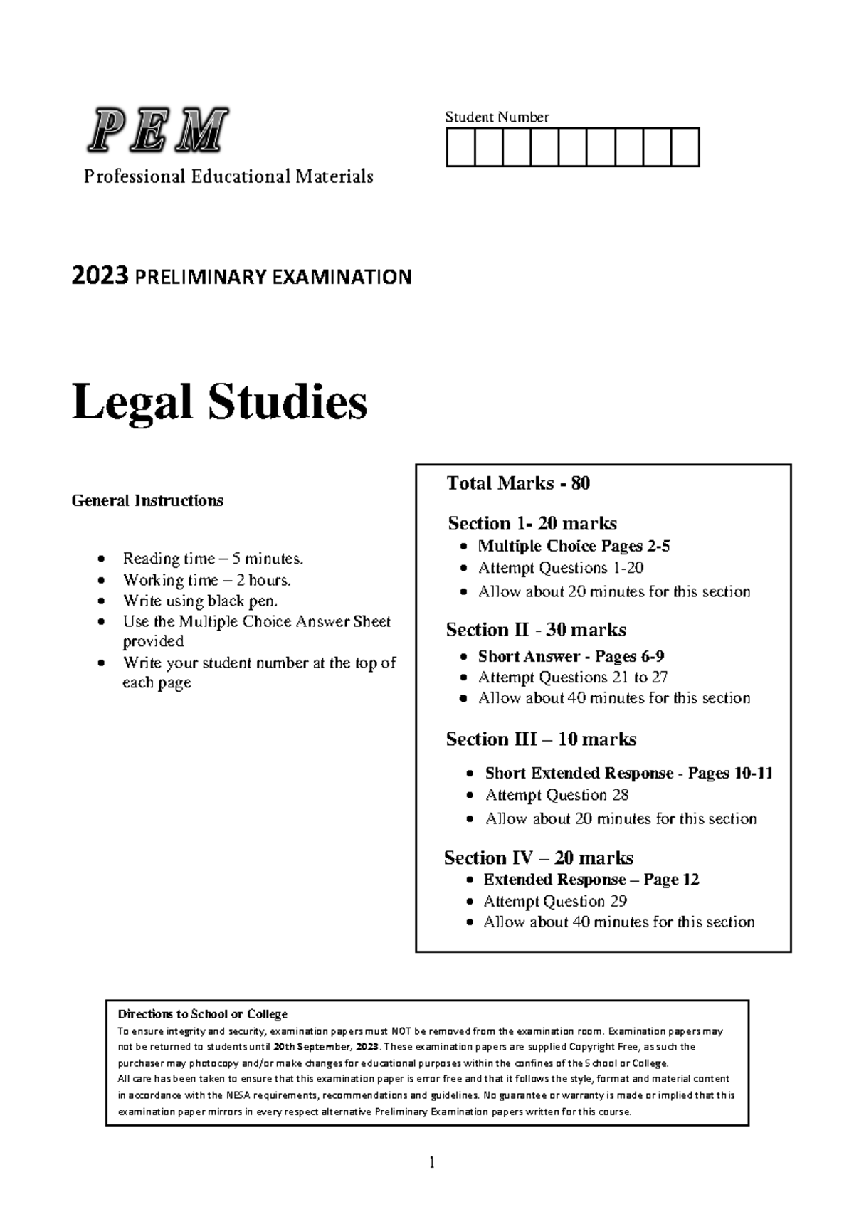 PEM 2023 Legal Studies Preliminary Examination & Marking Guidelines ...