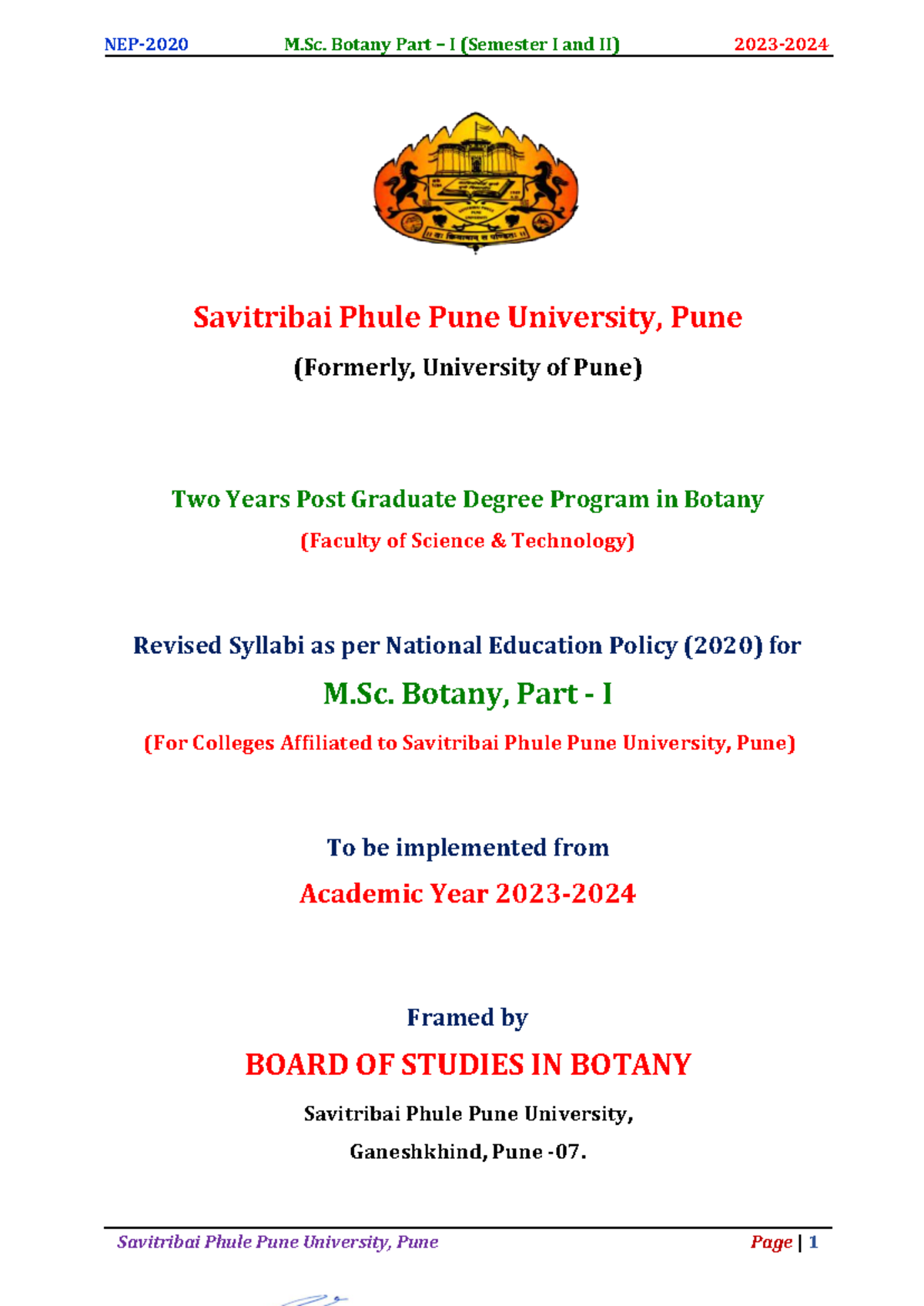 M. Sc Botany Part-I Syllabus NEP Syllabus - Savitribai Phule Pune ...