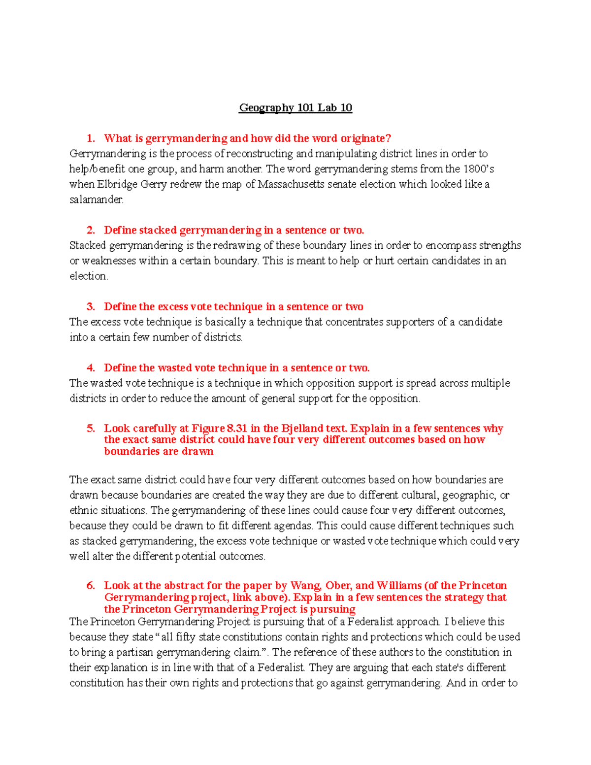 Geog 101 Lab 10 - Lab 10 - Geography 101 Lab 10 What is gerrymandering ...