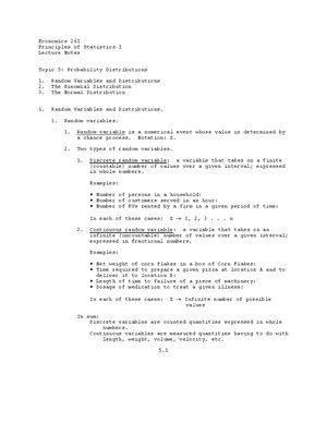 Lecture notes - Descriptive statistics - Economics 261 Principles of ...