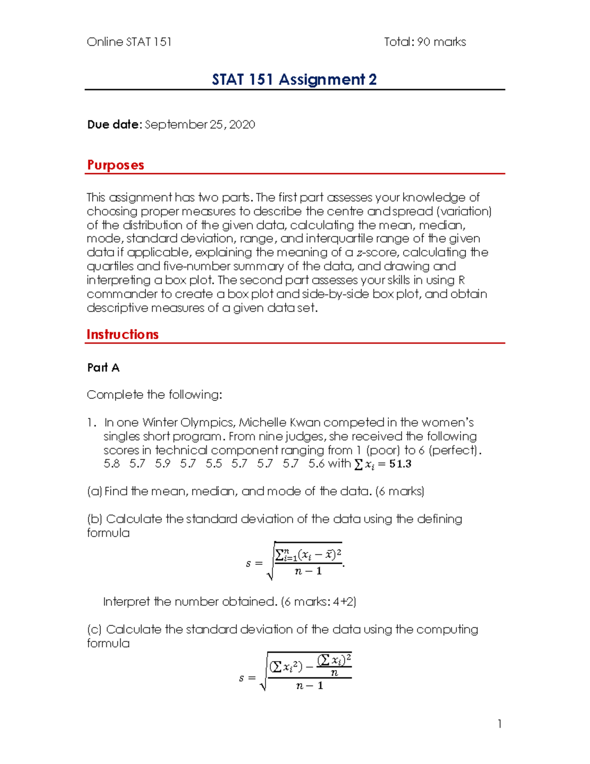 Stat151 Assignment 2 Online Stat 151 Total 90 Marks 1 Stat 151 Assignment 2 Due Date