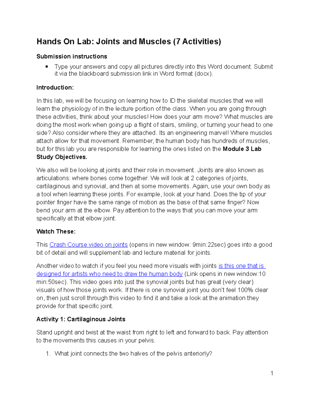 Lab6 Joints Muscles(word opens new window) - Hands On Lab: Joints and ...
