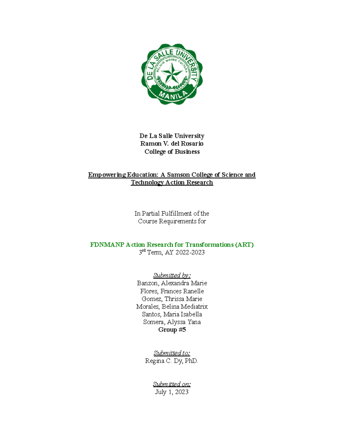 ART Final Paper FDNMANP - De La Salle University Ramon V. del Rosario ...