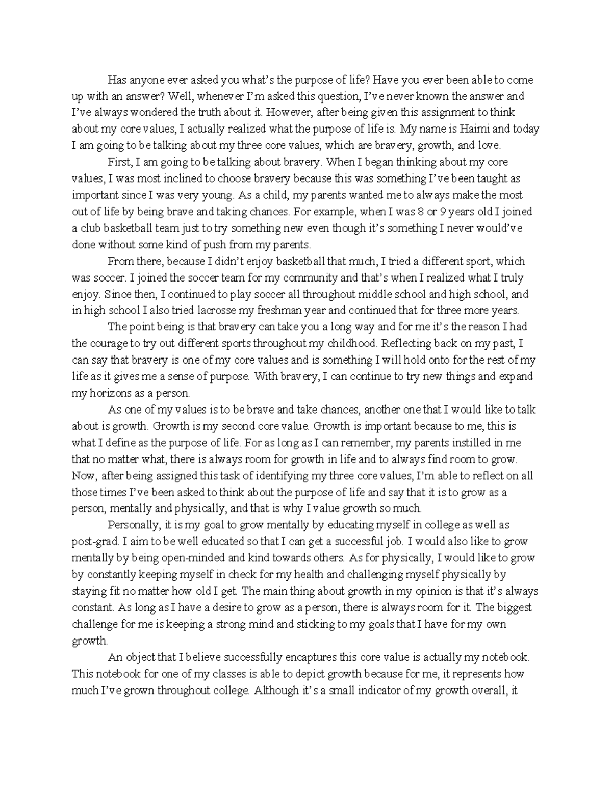 Values Speech comm 20 - Has anyone ever asked you what’s the purpose of ...