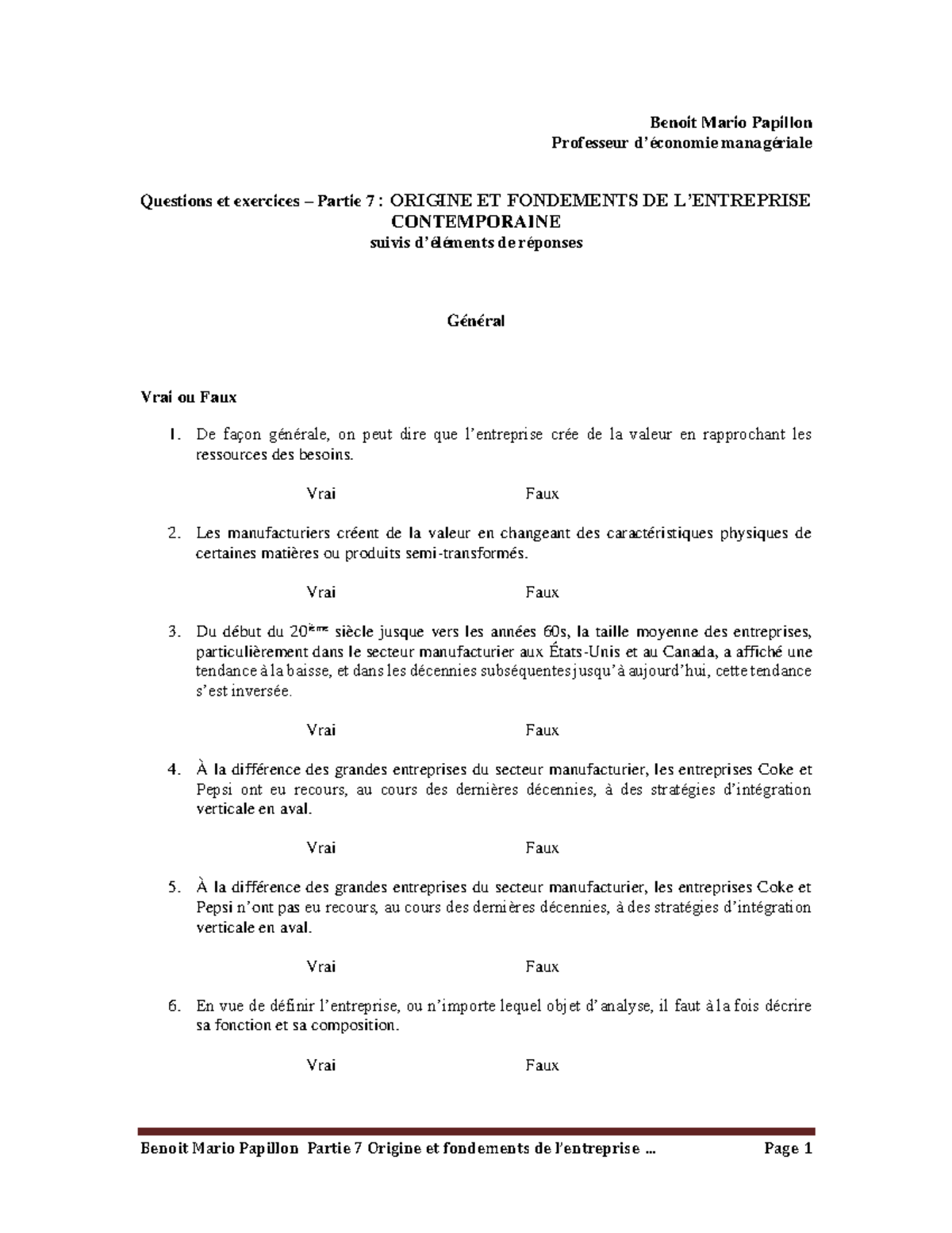 ORIGINE ET FONDEMENTS DE L’ENTREPRISE CONTEMPORAINE - Benoit Mario ...